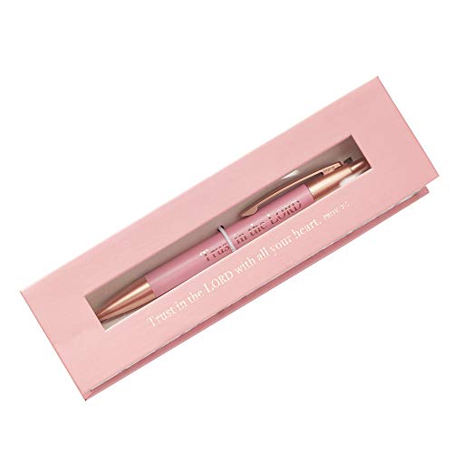 Christian Art Gifts Women's Retractable Ballpoint Scripture Pen in Case: Trust in the Lord - Proverbs 3:5 Inspirational Bible Verse with Pocket Clip, Black Ink & Matching Floral Box, Pink & Rose Gold
