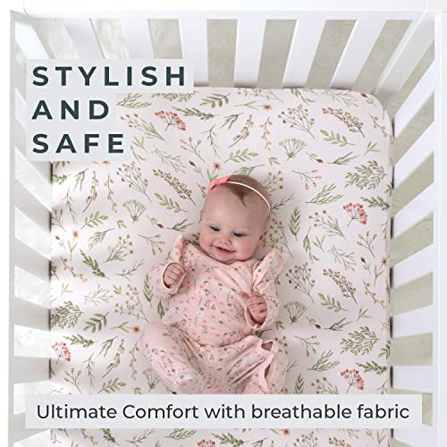 Pobibaby - 2 Pack Premium Fitted Baby Girl Crib Sheets for Standard Crib Mattress - Ultra-Soft Cotton Blend, Safe and Snug, and Stylish Floral Crib Sheet (Zephyr)