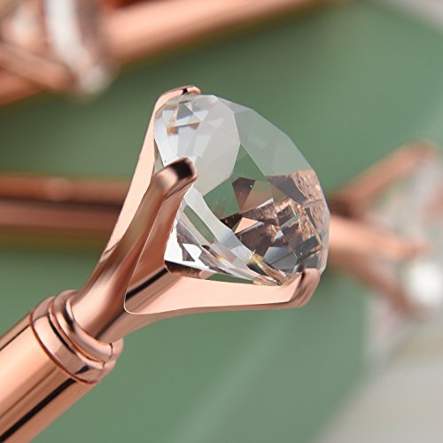 Zealor 12 Pieces Big Diamond Crystal Ballpoint Pens and 12 Pieces Ballpoint Pen Refills, Black Ink (Rose Gold)