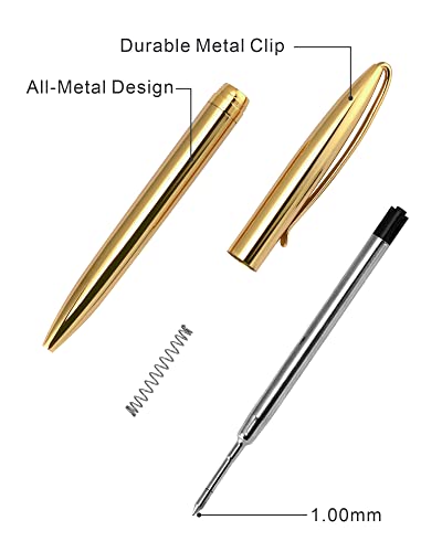 Cambond Ballpoint Pens, Guest Pen Stainless Steel Nice Pens for Guest Book Uniform Christmas Gift - Black Ink (1.0mm Medium Point), 3 Pens with 6 Extra Refills (Gold)