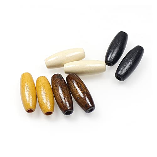 Kigauru Bead Charms 20/50pcs Natural Olive Shape Loose Wood Beads Coffee/Black Handmade Wooden Puzzle Prayer Long Spacer Beads DIY Jewelry Making DIY Pendants