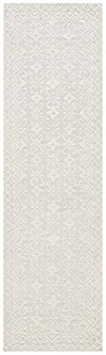 SAFAVIEH Blossom Collection Runner Rug - 2'3" x 12', Grey & Ivory, Handmade Wool, Ideal for High Traffic Areas in Living Room, Bedroom (BLM114F)