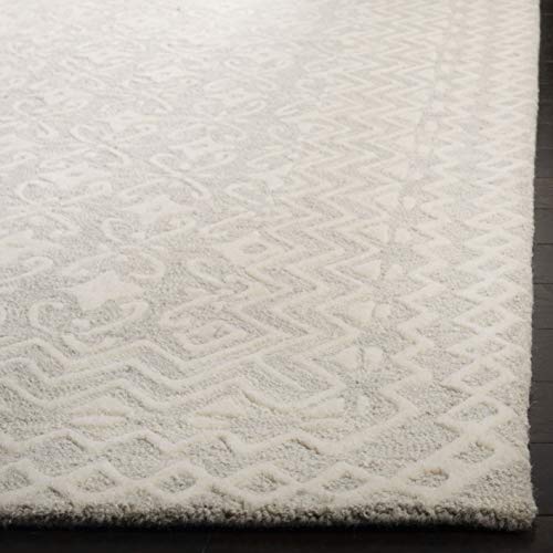 SAFAVIEH Blossom Collection Runner Rug - 2'3" x 12', Grey & Ivory, Handmade Wool, Ideal for High Traffic Areas in Living Room, Bedroom (BLM114F)