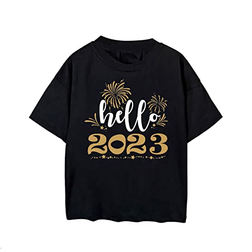New Years Eve Party Supplies Kids NYE 2023 New Year T Shirt Top Boys Dress Shirt Set (Black, 5-6 Years)
