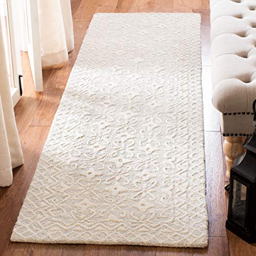 SAFAVIEH Blossom Collection Runner Rug - 2'3" x 12', Grey & Ivory, Handmade Wool, Ideal for High Traffic Areas in Living Room, Bedroom (BLM114F)
