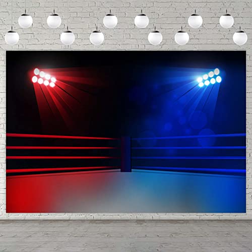 Lighting Boxing Arena Banner Backdrop Background Photo Booth Props Boxing Ring Boxing Match Stadium Sports Wrestling Theme Decor for Boxing Fan Boy Man 1st Birthday Party Favors Supplies Decorations