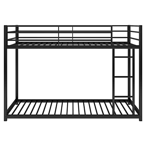 Epinki Metal Bunk Bed, Twin Over Twin, Low Bunk Bed with Ladder, Black Bed Frame, Easy Assembly
