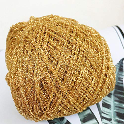 Clisil 860yd Gold Lurex Yarn 3.52oz Shining Yarn Glitter Sparkle Yarn Metal Yarn DIY Fancy Sparkle Yarn Crochet Knitting Sweater Scarf Yarn Accessory Yarn