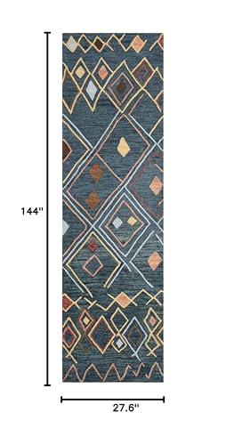 SAFAVIEH Suzani Collection Runner Rug - 2'3" x 12', Dark Blue & Multi, Hand-Hooked Moroccan Boho Wool, Ideal for High Traffic Areas in Living Room, Bedroom (SZN314A)