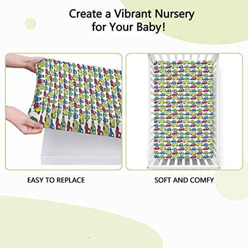 Car Themed Fitted Crib Sheet,Standard Crib Mattress Fitted Sheet Ultra Soft Material-Crib Mattress Sheet or Toddler Bed Sheet, 28“ x52“,Multicolor