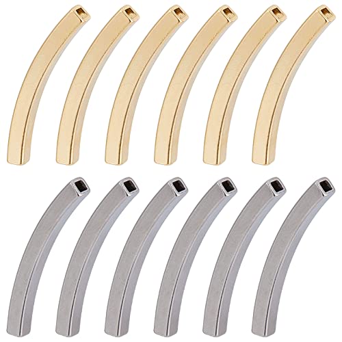 SUNNYCLUE 1 Box 20Pcs Stainless Steel Tube Beads Long Tube Spacer Beads Noodle Curved Rectangle Tube Bead Square Hole Metal Beaded Loose Bead for Jewelry Making Beading Kit Necklace Bracelet Supplies