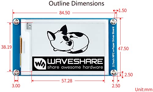 waveshare 2.7inch Passive NFC-Powered e-Paper Module, 264 × 176 Pixels Black and White Display Color, No Battery Needed, No Messy Wiring Wireless Powering & Data Transfer Android APP Provided