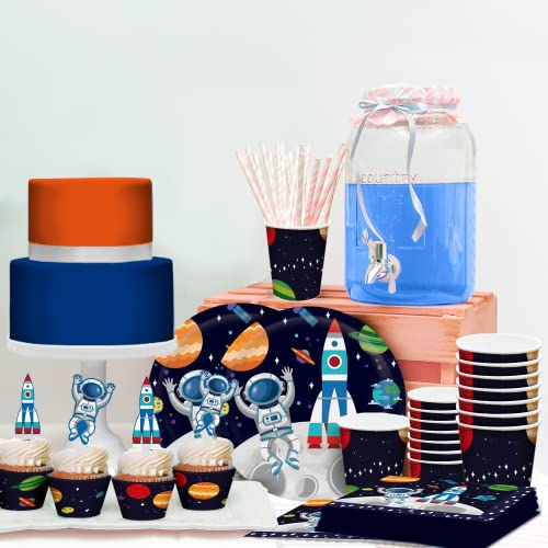 My Greca Space Birthday Party Decorations β (Serves 20) - Space Themed Party Supplies Set - Plates, Cups, Napkins, Cupcake Toppers & Wrappers, Happy Birthday Banner, Table Cover, Balloon Garland Kit