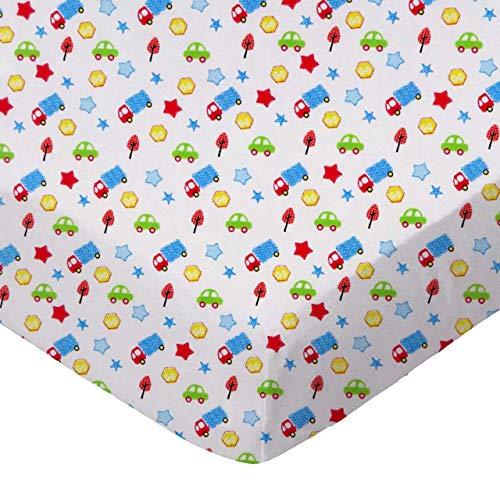 SheetWorld Fitted 100% Cotton Percale Portable Mini Crib Sheet 24 x 38, Baby Cars & Trucks, Made in USA