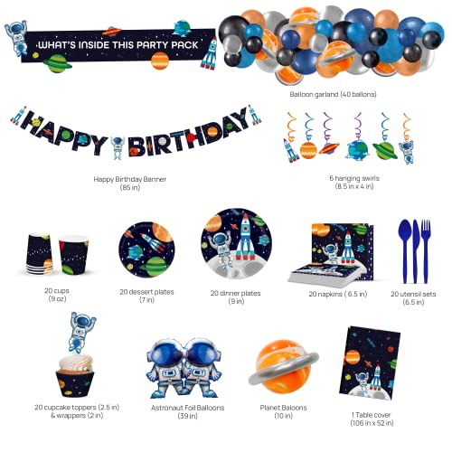 My Greca Space Birthday Party Decorations β (Serves 20) - Space Themed Party Supplies Set - Plates, Cups, Napkins, Cupcake Toppers & Wrappers, Happy Birthday Banner, Table Cover, Balloon Garland Kit