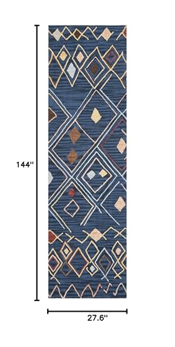 SAFAVIEH Suzani Collection Runner Rug - 2'3" x 12', Blue & Multi, Hand-Hooked Boho Wool, Ideal for High Traffic Areas in Living Room, Bedroom (SZN316A)