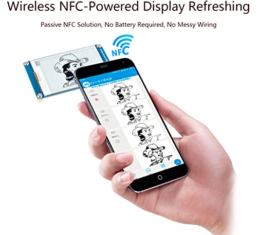 waveshare 2.7inch Passive NFC-Powered e-Paper Module, 264 × 176 Pixels Black and White Display Color, No Battery Needed, No Messy Wiring Wireless Powering & Data Transfer Android APP Provided