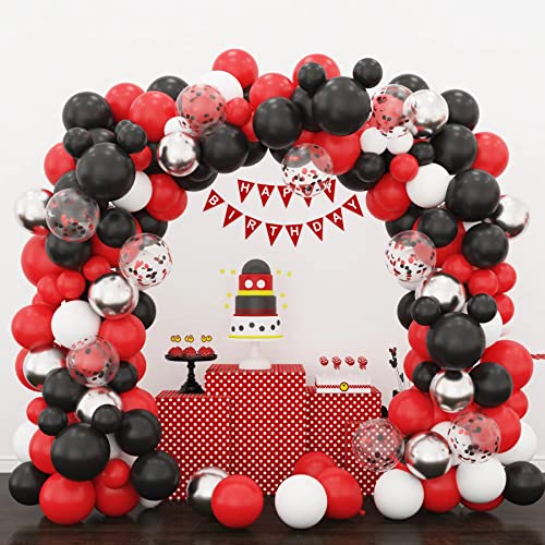 Holicolor 115pcs Red and Black Balloon Garland Arch Kit, Mixed Size Red, Black, White, Silver and Confetti Balloons for Party Baby Shower Retirement Birthday Casino Decoration