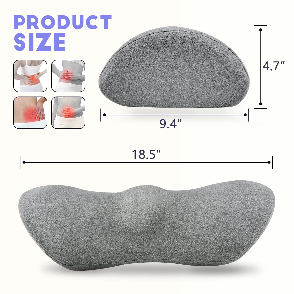 Lumbar Support Pillow, Lumbar Pillow for Low Back Pain Relief, Ergonomic Memory Foam Lumbar Pillow, Breathable & Detachable & Washable, Comfy Back Pillow for Office Chairs, Car Seats (Dk Grey, Cotton)