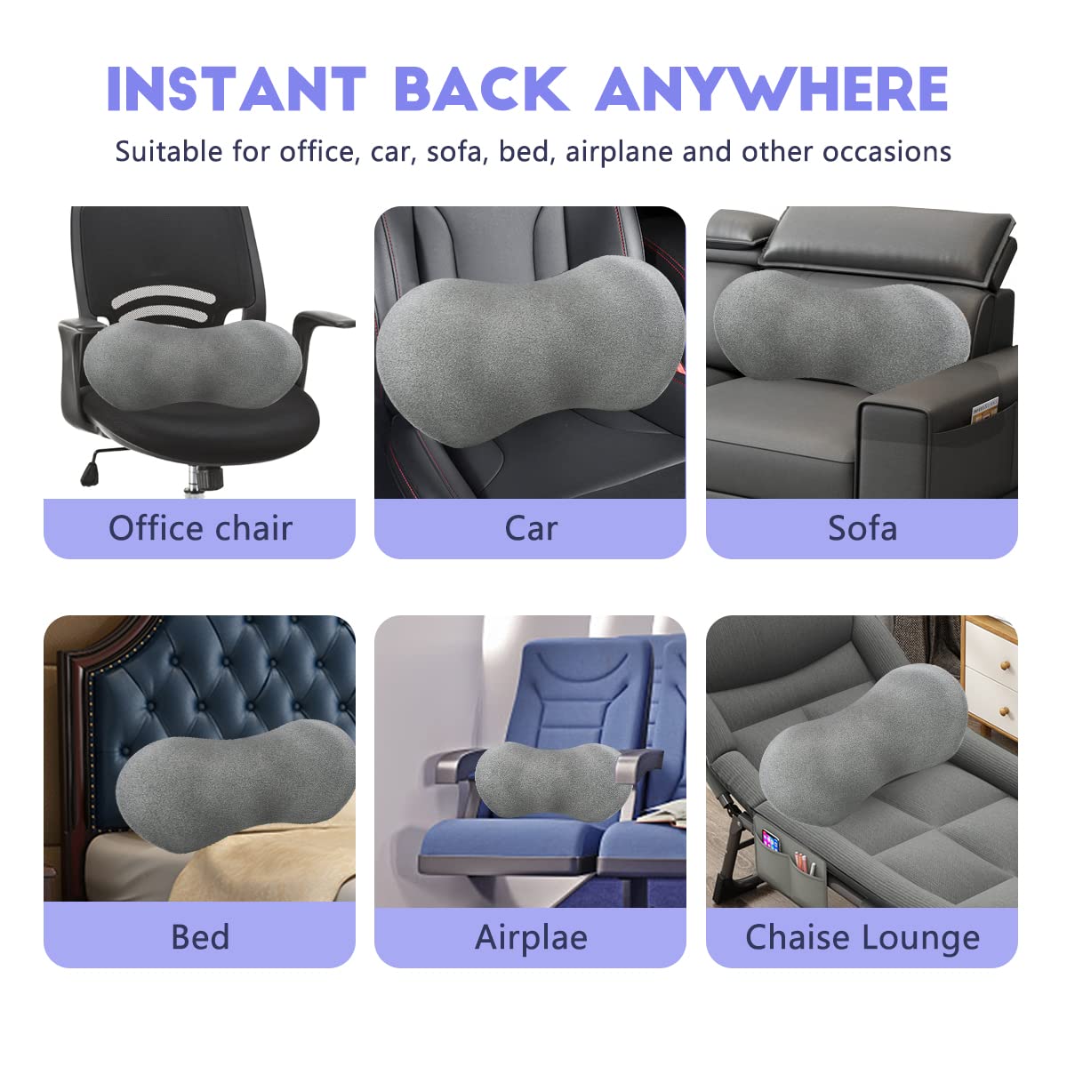Lumbar Support Pillow, Lumbar Pillow for Low Back Pain Relief, Ergonomic Memory Foam Lumbar Pillow, Breathable & Detachable & Washable, Comfy Back Pillow for Office Chairs, Car Seats (Dk Grey, Cotton)