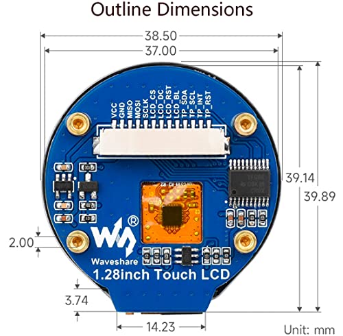 1.28inch Touch Round LCD Module with Touch Panel, 240×240 IPS Capacitive Display Screen, 65K RGB Color, SPI & I2C Port, GC9A01 & CST816S Chip, for Raspberry Pi/Raspberry Pi Pico/Ardu/STM32, etc