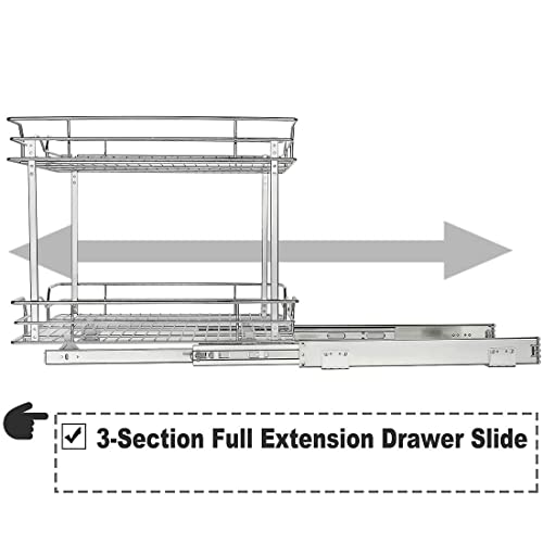 OCG Pull Out Cabinet Shelves 11" W x 18" D, 2 Tier Slide Out Cabinet Organizer, Sliding Drawer for Cabinet, Chrome Plated