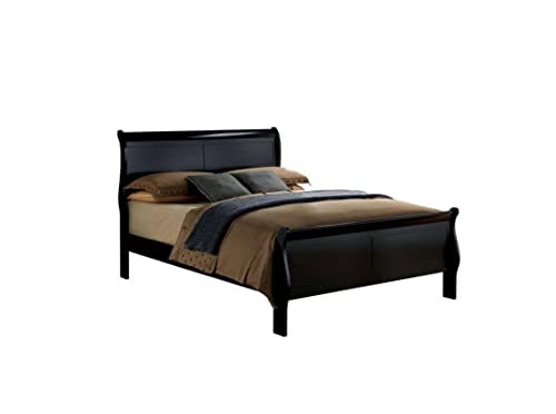 Epinki California King Size Bed Black Wood 1Pc Bed Bedroom Sleigh Bed, Bed Frame, Easy Assembly