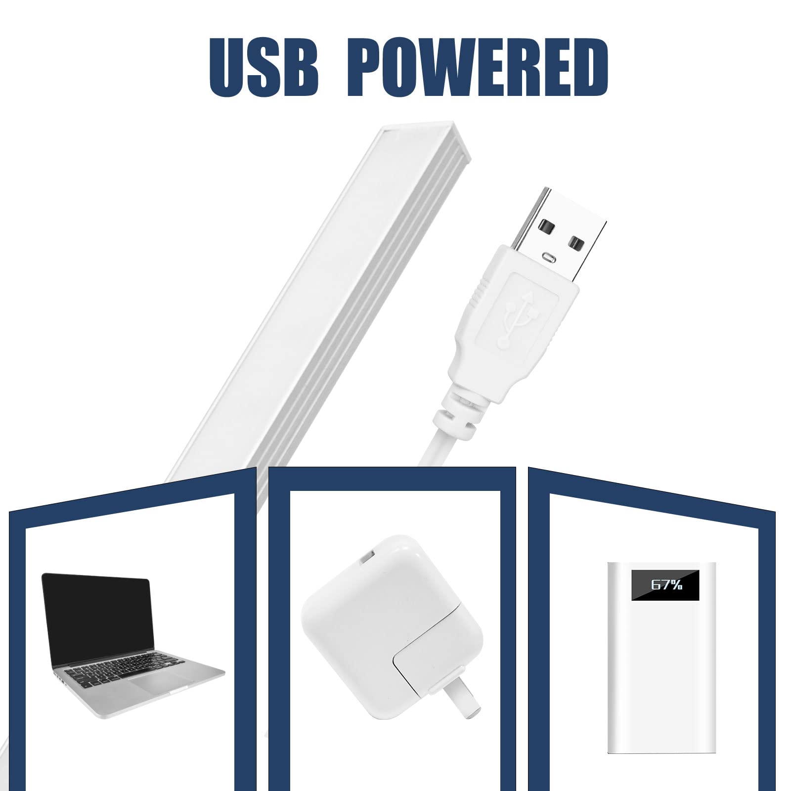 DWEPTU 2Pack LED Under Cabinet Light LED Light Bar with USB Powered Under Cabinet Lights for Closet Light Bar Under Counter Lighting Work Tables Student Dormitory (Include AC Plug)
