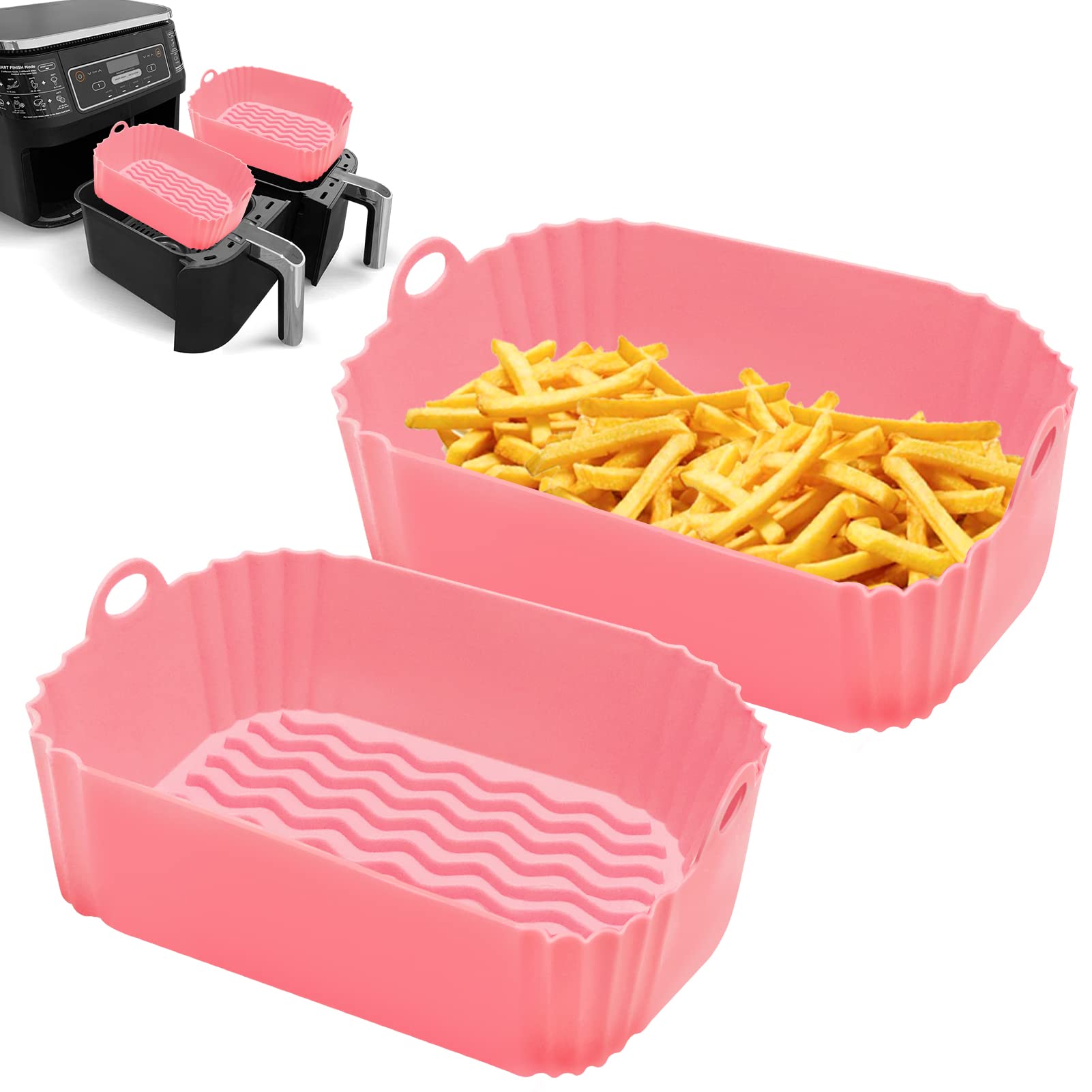 Air Fryer Silicone Pots, 2 Packs Food Grade Reusable Heat Resistant Easy Cleaning Silicone Air Fryer Liner Basket Bowl Accessories for Ninja Foodi Dual DZ201 DZ401 DZ550 8 QT 10 QT Air Fryer