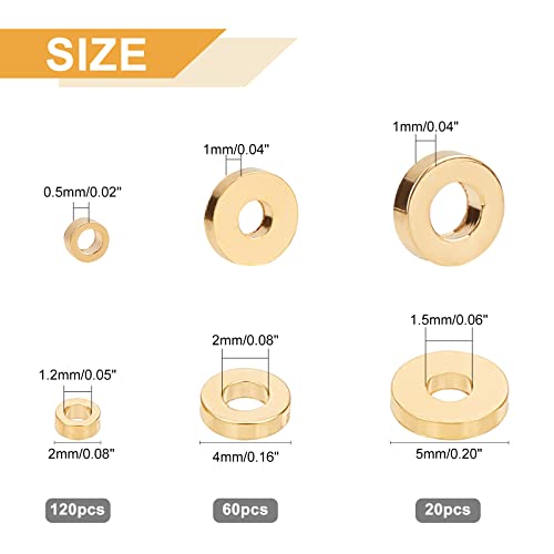 PH PandaHall 3 Sizes Rondelle Spacer Beads, 200pcs Heishi Disc Loose Beads Long-Lasting 18K Gold Plated Beads Flat Round Smooth Spacer Beads for Necklace, Bracelet, Earring Making, 2mm 4mm 5mm