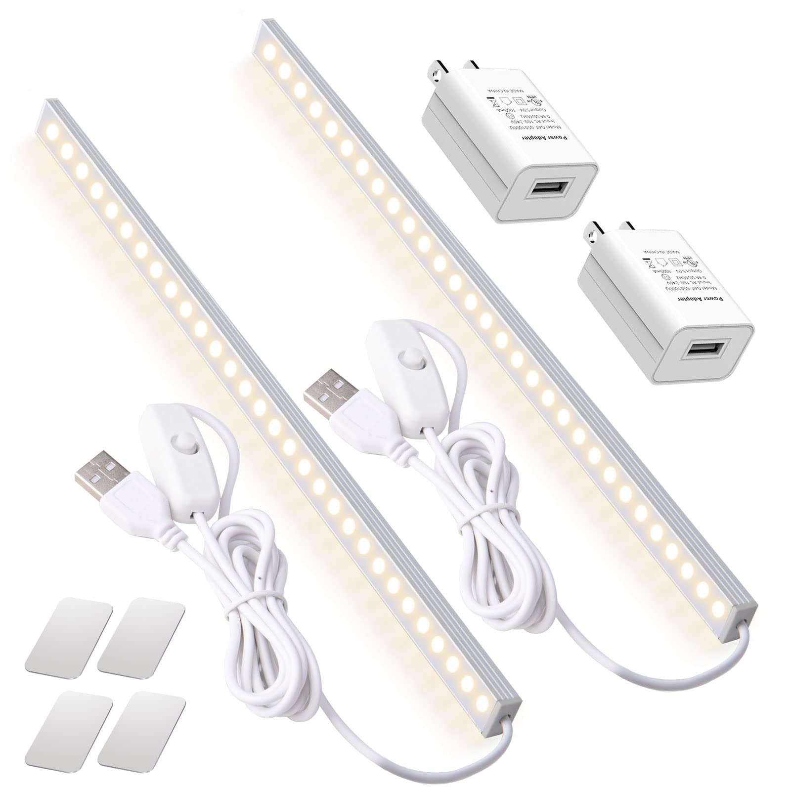 DWEPTU 2Pack LED Under Cabinet Light LED Light Bar with USB Powered Under Cabinet Lights for Closet Light Bar Under Counter Lighting Work Tables Student Dormitory (Include AC Plug)
