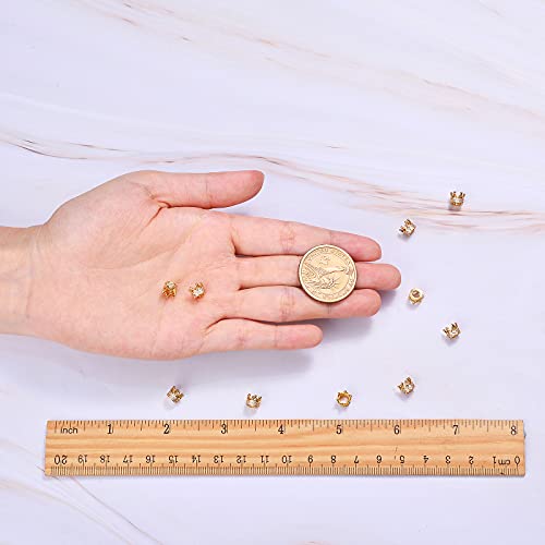 Stiesy 10 Pcs Brass Micro Pave Cubic Zirconia Crown Beads Bulk Long-Lasting Real 18K Gold Plated Spacer Loose Beads for Bracelets Necklace DIY Jewelry Making - 7x5mm