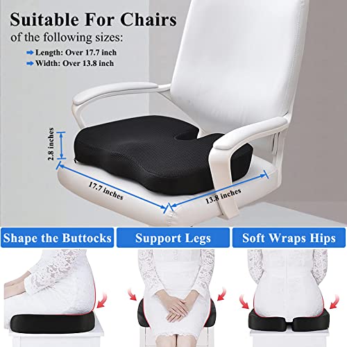 Memory Foam Seat Cushion for long sitting, Non-Slip Ergonomic Chair Cushion for Back/Sciatica/Coccyx/Tailbone Pain Relief, Comfortable Pillow Pad with Mesh Cover for Office Chair, Car Seat, desk chair