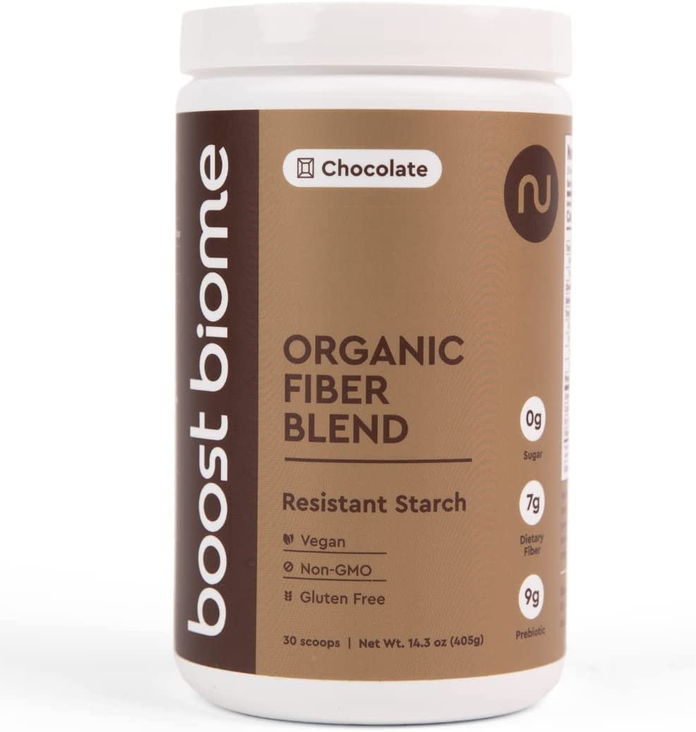 Boost Biome Fiber Supplement Organic Super Greens Powder – Supports Bloating Relief, Gut Health, Leaky Gut with Resistant Starch Powder - Green Banana Flour, Oat, Black Bean (30 Days, Chocolate)
