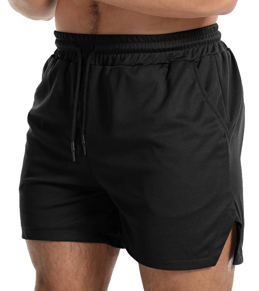 JWJ Mens Workout Shorts 5 Inch Athletic Running Shorts Quick Dry Elastic Gym Shorts for Men Jogging with Zipper Pockets,Black XL