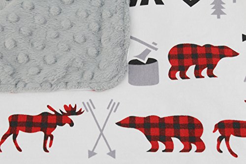 Dear Baby Gear Car Seat Canopy, Woodland Adventure Bear Moose Plaid, Minky Grey