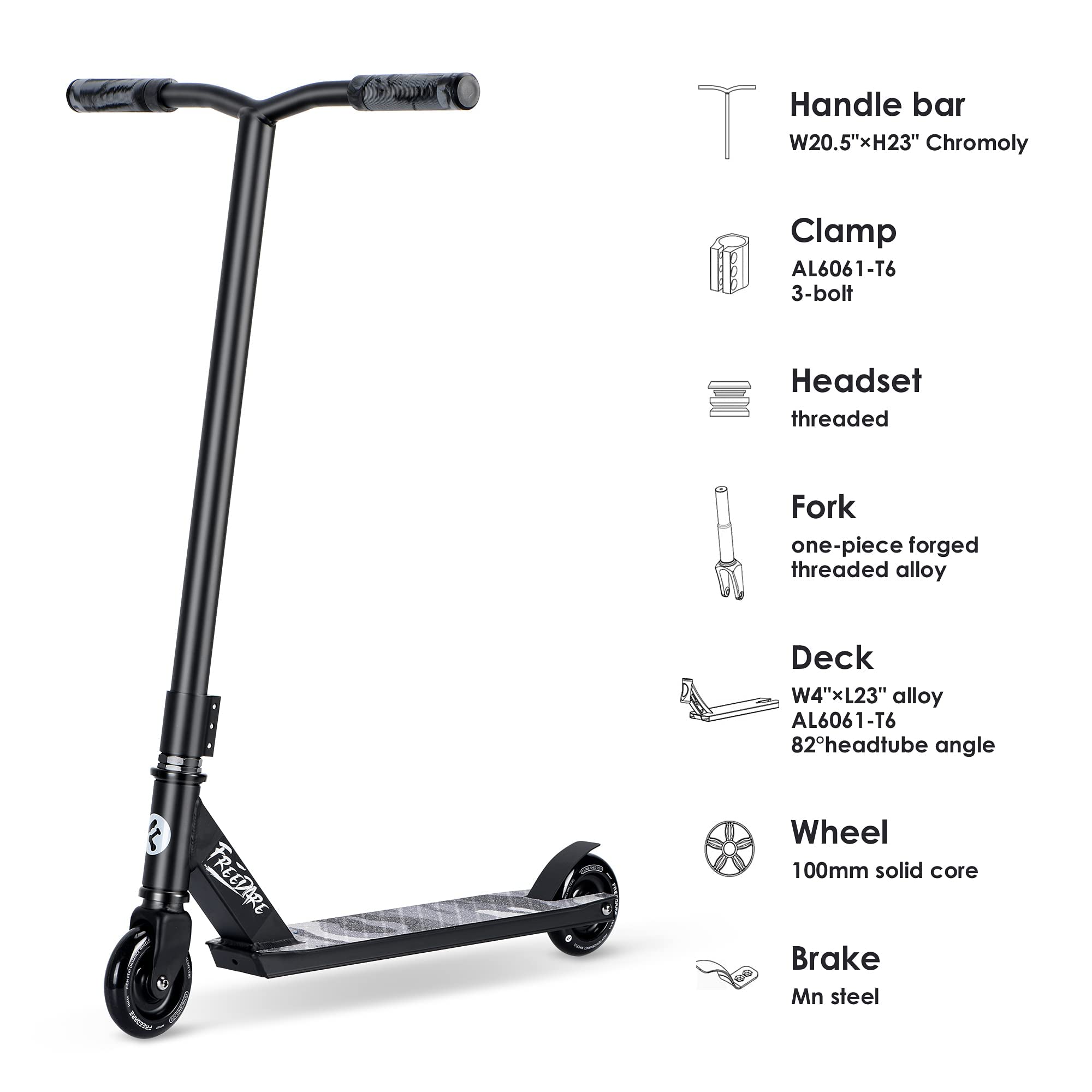 FREEDARE Complete Pro Scooter JB-1 Stunt Scooter for Kids 8 Years and Up, Teens, Adults, Trick Scooter for Beginners Black