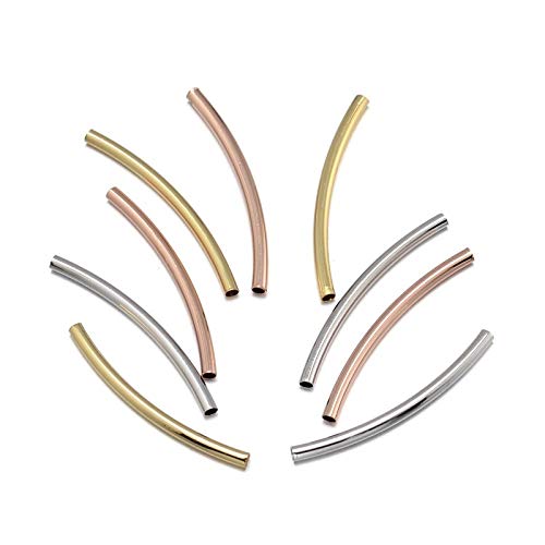 FASHEWELRY 50Pcs Brass Curved Tube Spacer Beads 30x2mm Long Curved Noodle Loose Beads for DIY Jewelry Making (Mixed Color), Hole:1.5mm