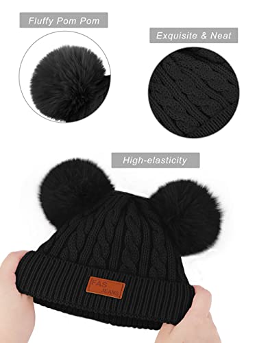 Cooraby 3 Pieces Toddler Winter Knitted Hat Scarf Gloves Set Knit Fleece Lined Thermal Set for Boys Girls, Black