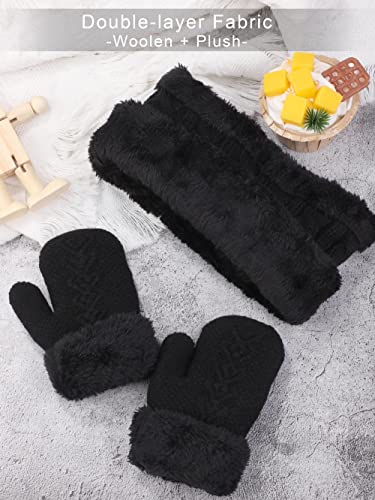Cooraby 3 Pieces Toddler Winter Knitted Hat Scarf Gloves Set Knit Fleece Lined Thermal Set for Boys Girls, Black