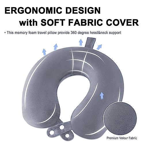 urnexttour Travel Pillow, Memory Foam Neck Pillow Airplane, Soft & Support Airplane Pillow for Travelling, Sleeping Rest, Car, Train, Office and Home Use (Grey)