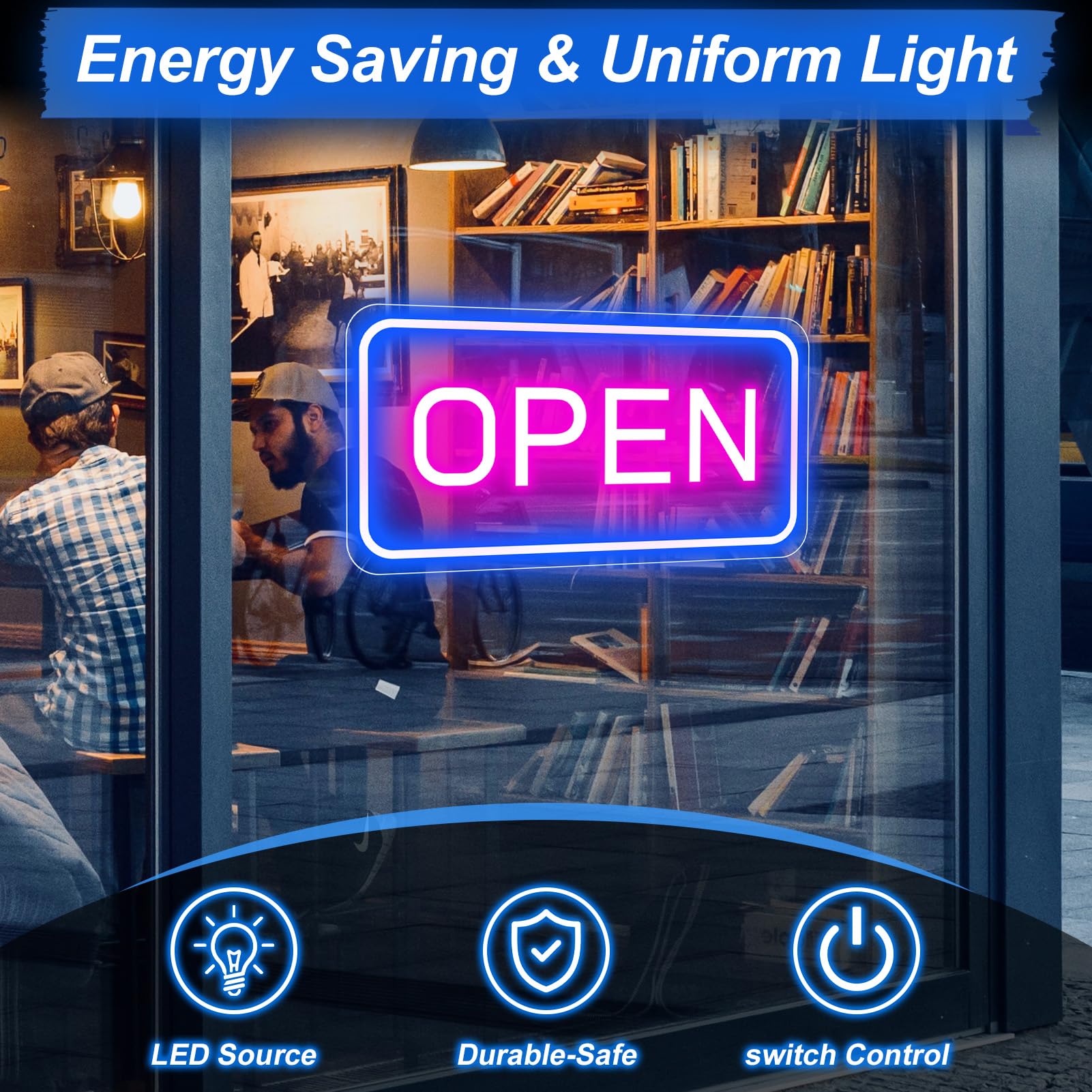 VEIOPGAB Neon Open Signs for Business, 16''x 9'' LED Open Sign, Super Bright Open Neon Sign (Blue&Pink), with ON/OFF Switch & Adapter, Neon Light Up Sign for Window Party Wall Bars Coffee Club Hotel