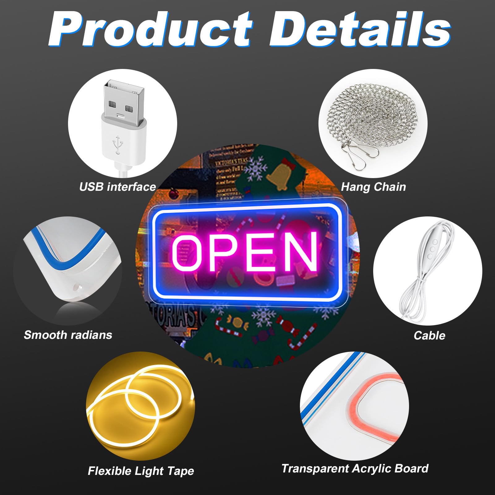 VEIOPGAB Neon Open Signs for Business, 16''x 9'' LED Open Sign, Super Bright Open Neon Sign (Blue&Pink), with ON/OFF Switch & Adapter, Neon Light Up Sign for Window Party Wall Bars Coffee Club Hotel