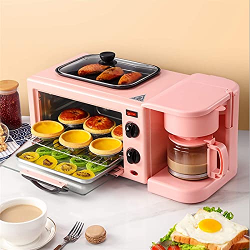 Breakfast Machine Multifunctional 9L Electric Oven,Mini Small Home Toaster Home Multi Functional Three-in-One Automatic Breakfast Coffee Machine Air Fryer (Red Set Meal 1)