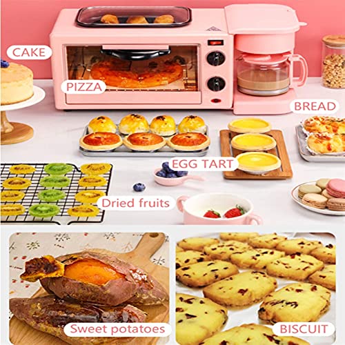 Breakfast Machine Multifunctional 9L Electric Oven,Mini Small Home Toaster Home Multi Functional Three-in-One Automatic Breakfast Coffee Machine Air Fryer (Red Set Meal 1)