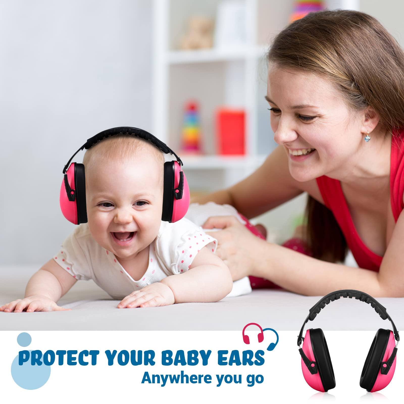 Yunsailing 4 Pack Kids Earmuffs Noise Canceling Reduction 26dB Adjustable Ear Protection Headphones (Pink,Blue)