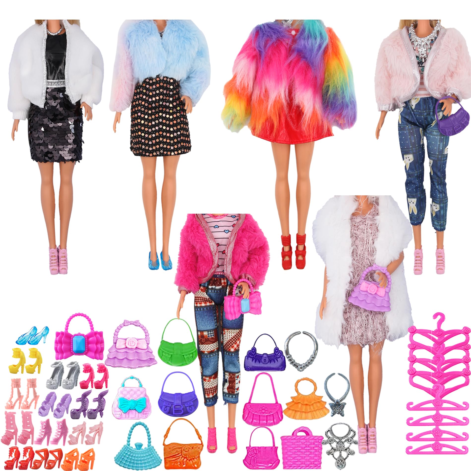 EuTengHao Doll Winter Coat Clothes Accessories for 11.5'' Girl Doll Include Doll Shoes Winter Fashion Coat Jacket Tops Jeans Dress Hat with Hangers Necklaces Bags for Girls Xmas Gift