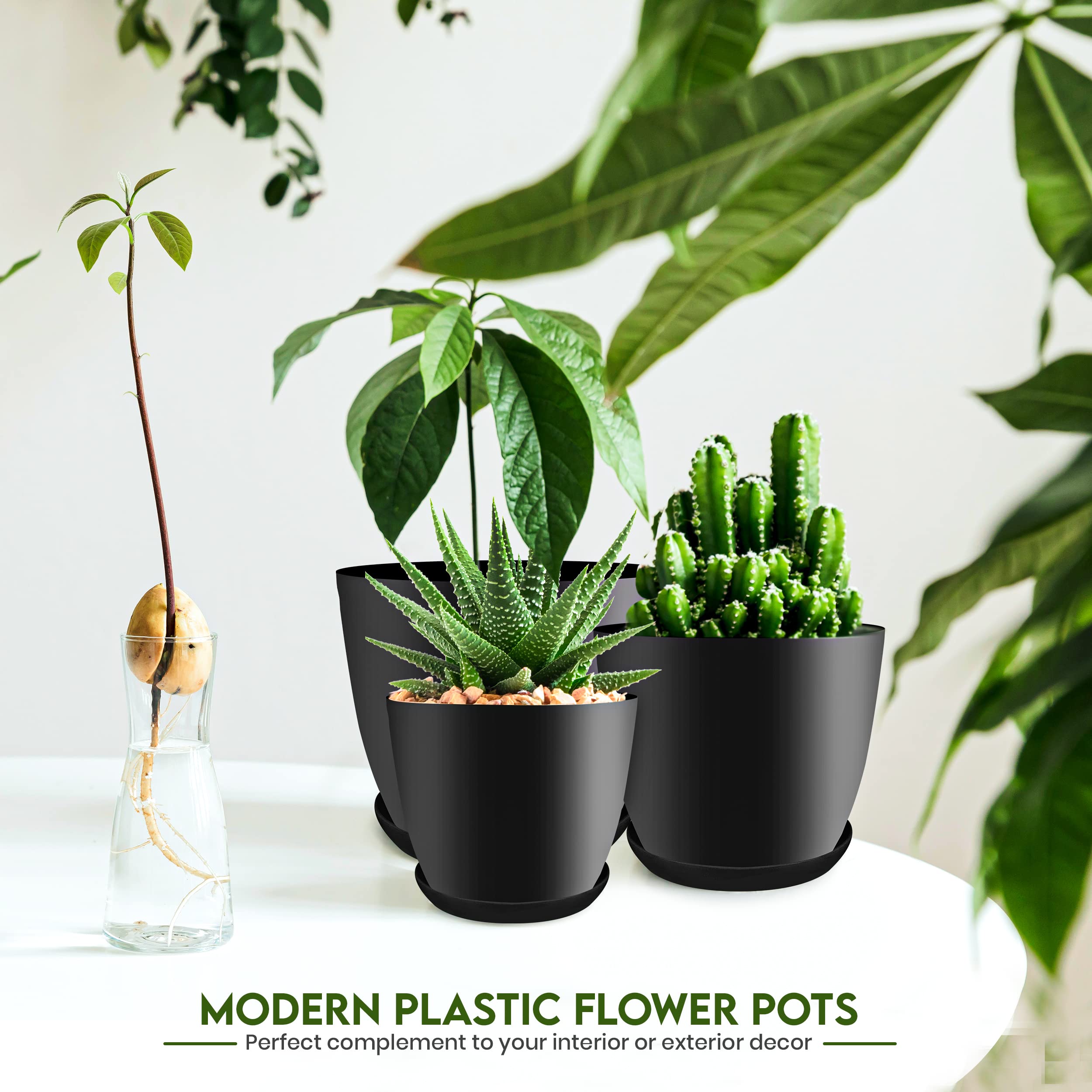 Utopia Home - Plant Pots Indoor with Drainage - 7/6.6/6/5.3/4.8 Inches Home Decor Flower Pots for Indoor Planter - Pack of 5 Plastic Planters for Indoor Plants, Cactus, Succulents Pot - Black