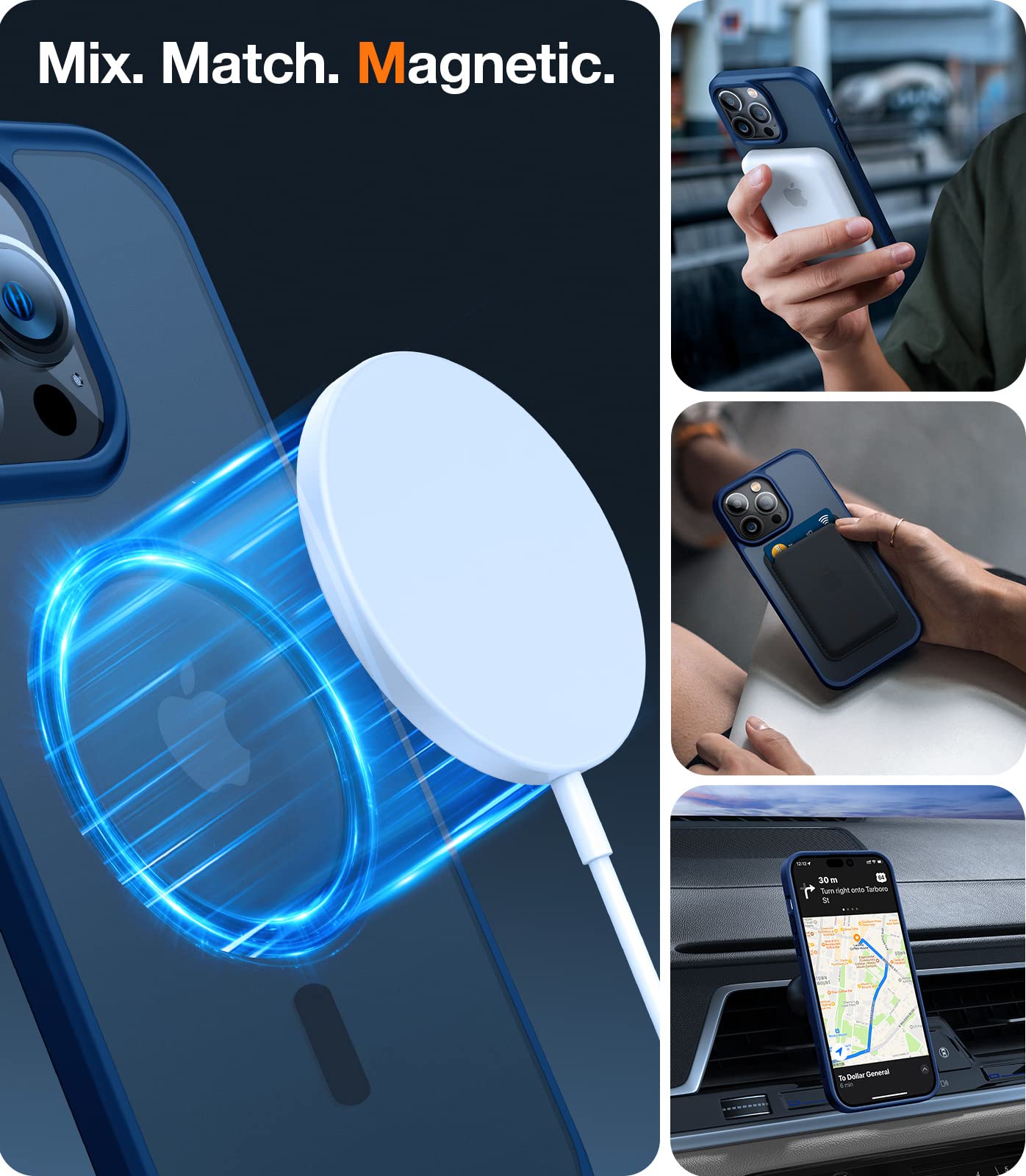 TORRAS Magnetic Designed for iPhone 13 Pro Max Case, [Military Grade Drop Tested] [Compatible with MagSafe] Shockproof Translucent Hard Back Soft Slim Protective Case for iPhone 13 Pro Max, Blue
