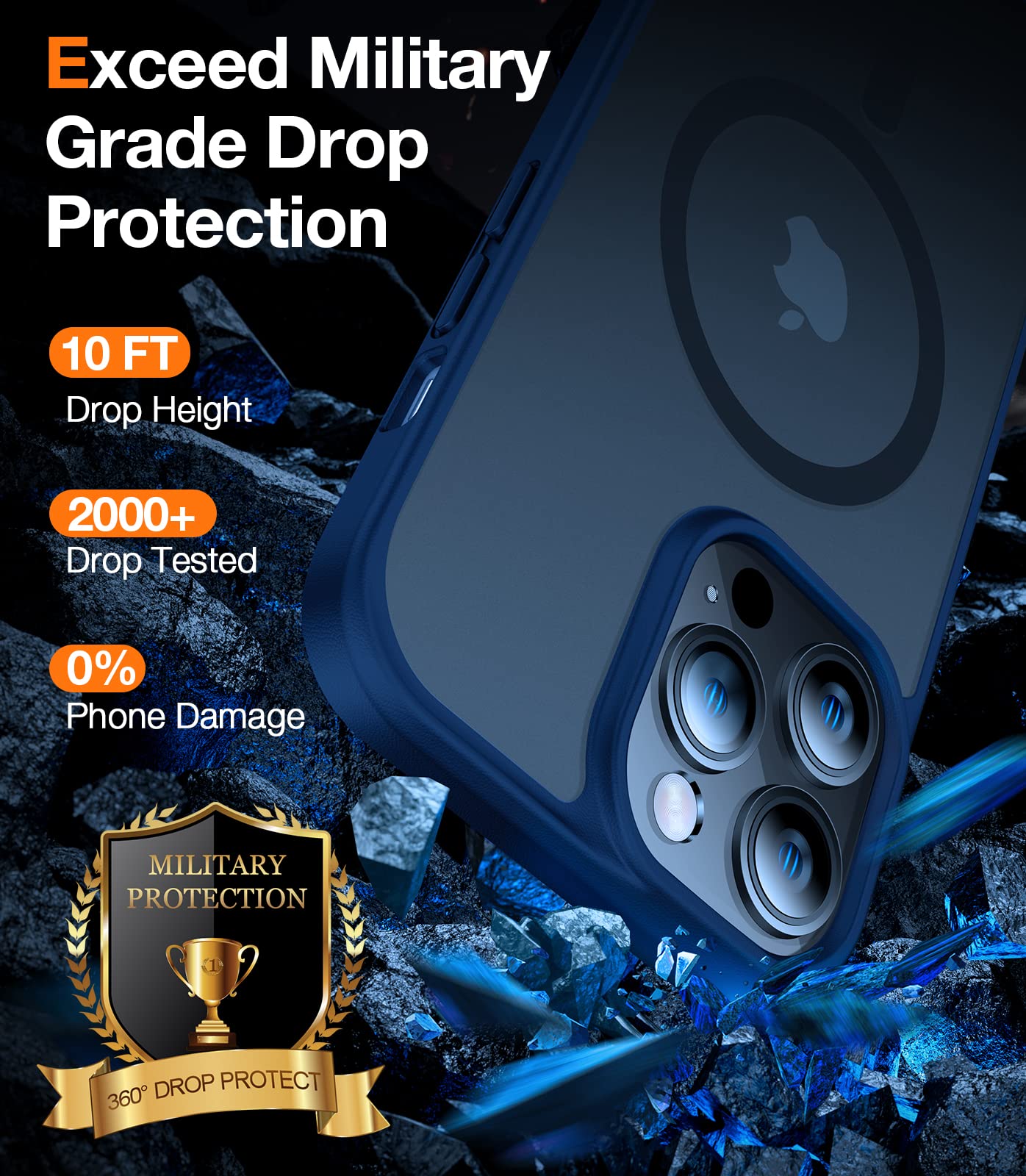 TORRAS Magnetic Designed for iPhone 13 Pro Max Case, [Military Grade Drop Tested] [Compatible with MagSafe] Shockproof Translucent Hard Back Soft Slim Protective Case for iPhone 13 Pro Max, Blue